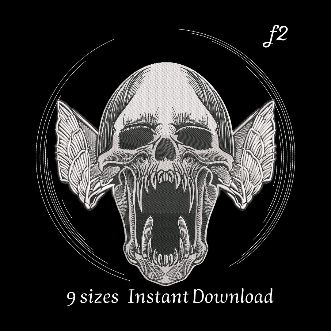 Demonic Skull Embroidery Design – Gothic Horror Skull Pattern, Tattoo ...