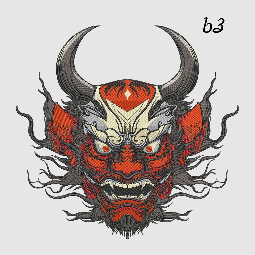 Oni Demon Embroidery – Japanese Tattoo Style Digital Design, for ...