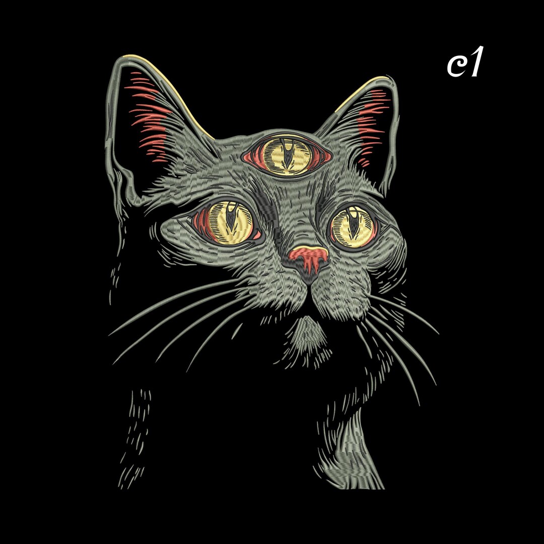 Third Eye Cat Embroidery Design – Psychedelic Gothic Occult Pattern ...