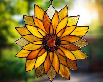 Sunflower Acrylic Suncatcher: Faux Stained Glass Window Hanging Floral ...
