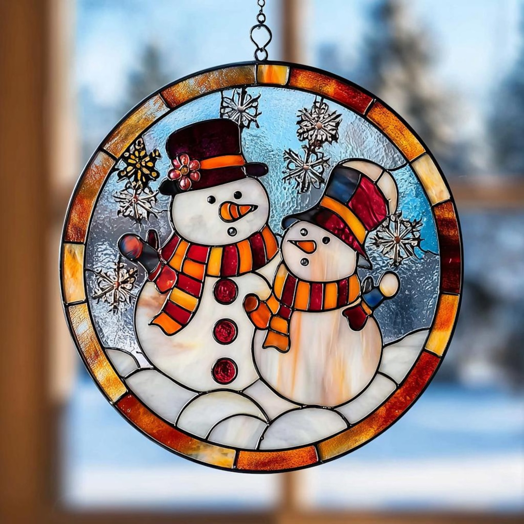 Snowman Stained Glass Suncatcher: Holiday Window Ornament - Etsy