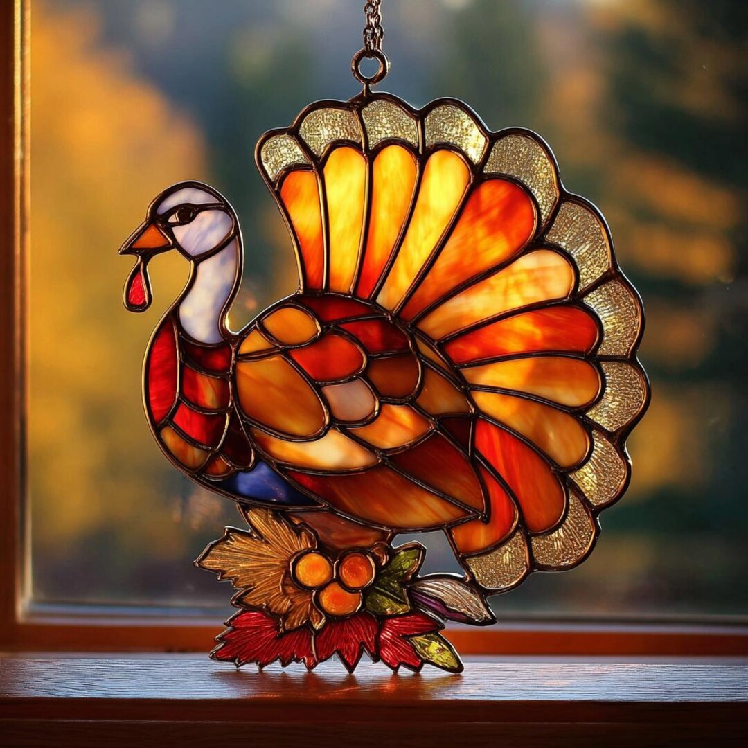Turkey Stained Glass Suncatcher, Thanksgiving Window Decor - Etsy