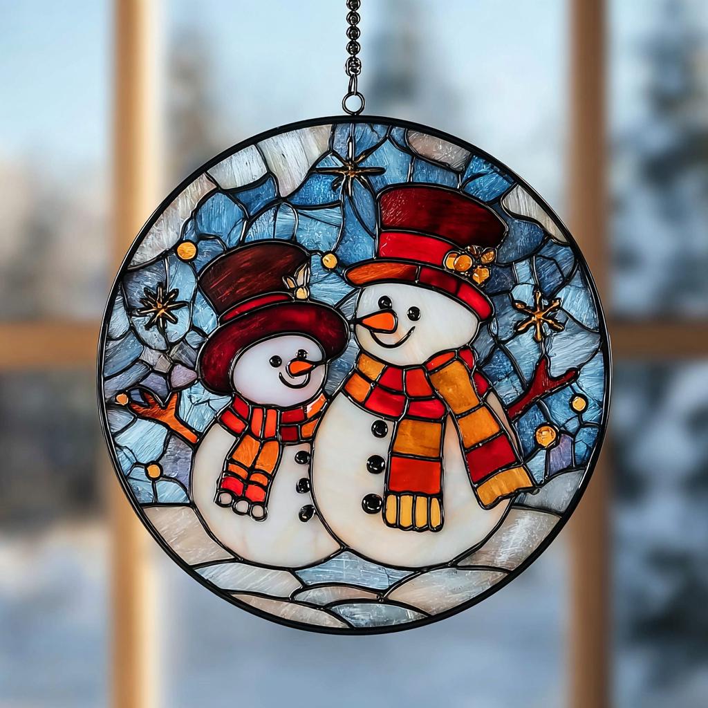 Snowman Stained Glass Suncatcher: Holiday Window Ornament - Etsy