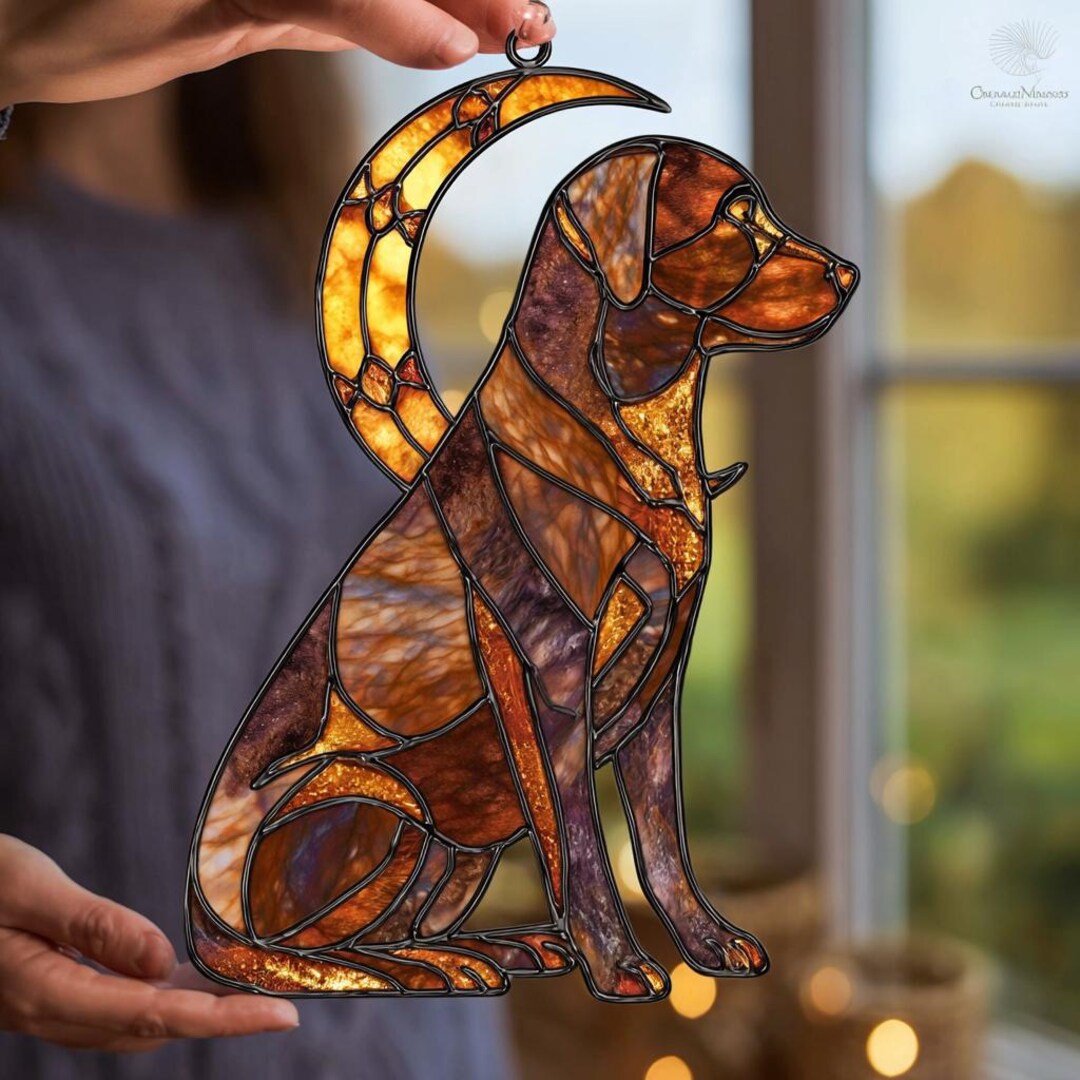 Chocolate Lab Suncatcher: Stained Glass Dog Memorial Window Hanging - Etsy