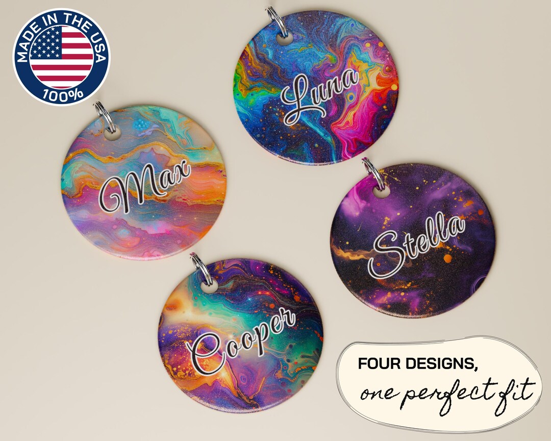 Galaxy Swirl Personalized Dog ID Tag, Custom Pet Name Tag, Colorful ...