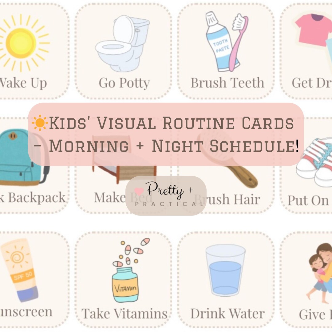 Printable Morning + Night Routine Cards for Kids | Visual Schedule ...