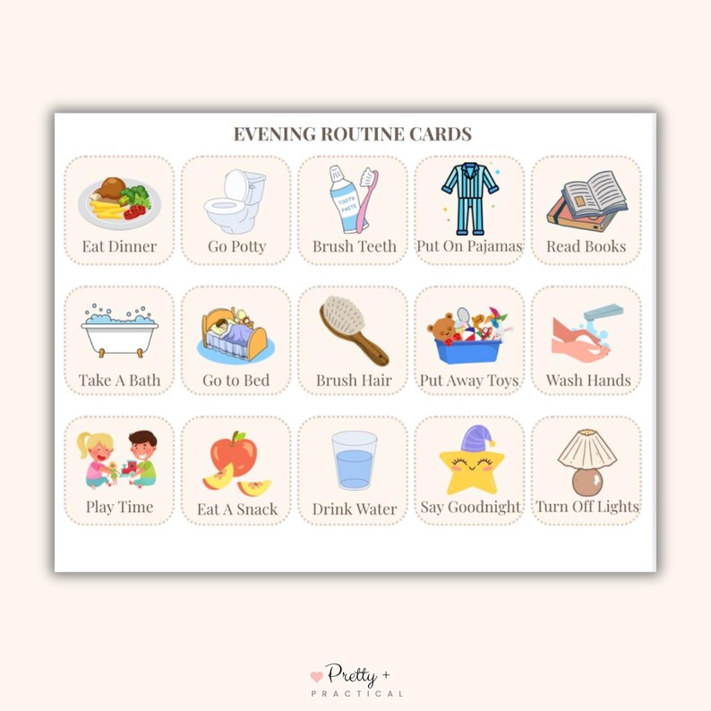 Printable Morning + Night Routine Cards for Kids | Visual Schedule ...
