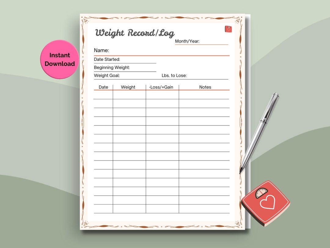 Weight Loss Tracker, Weight Record/log, Simple Weight Tracker Printable ...
