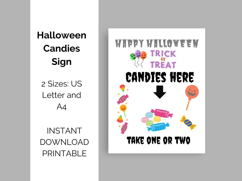 Halloween Candy Sign Printable, Candies Here Arrow Sign, Trick or Treat ...
