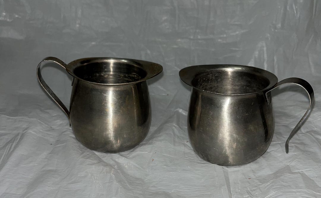 Vintage Set of 2 Korean Brandware Stainless Steel Creamer Pitcher 2”x3 ...