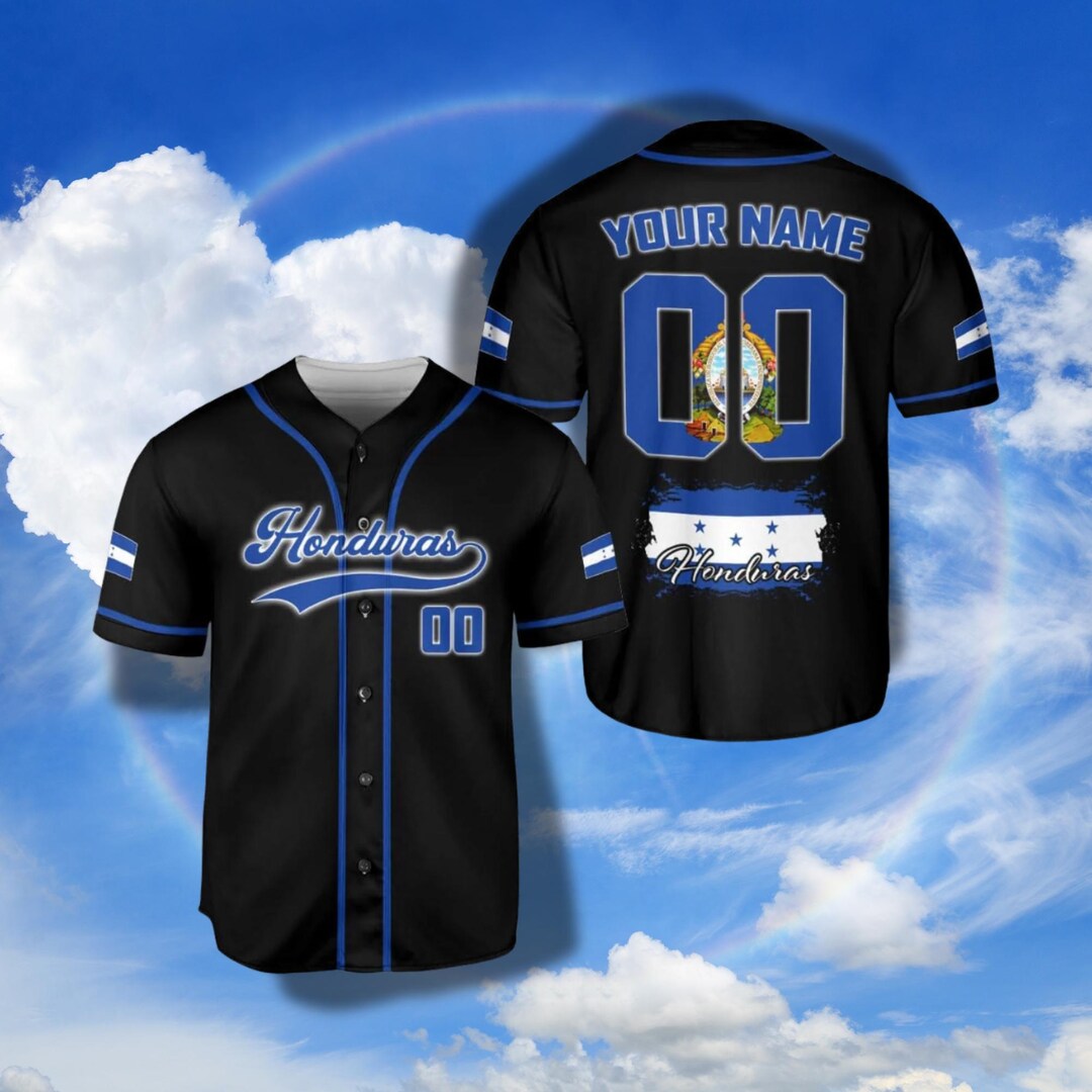 Honduras Baseball Jersey – Custom Name & Number, Black Blue Piping ...
