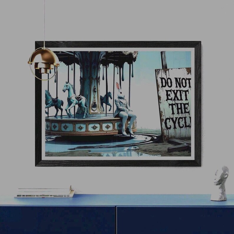 Surreal Rabbit Carousel Poster: Weirdcore Dreamscape Art Print - Etsy