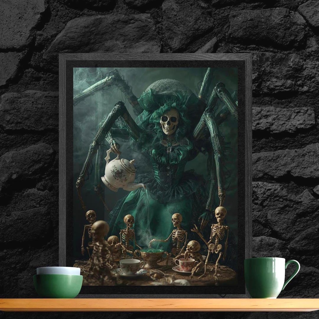Spider Tea Party Gothic Poster | Creepy Surreal Weirdcore Wall Art - Etsy
