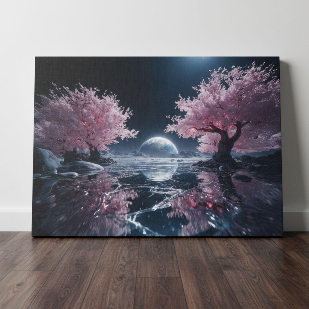 Fantasy Landscape Cherry Blossom Wall Art : Cosmic Sakura Trees - Etsy