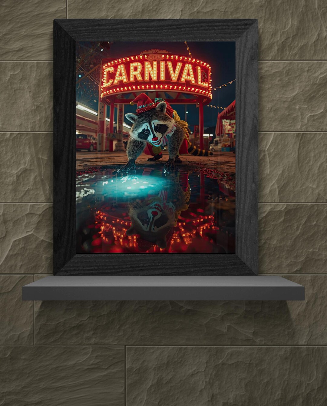 Creepy Raccoon Clown at Carnival Poster | Weirdcore Dreamcore Art - Etsy
