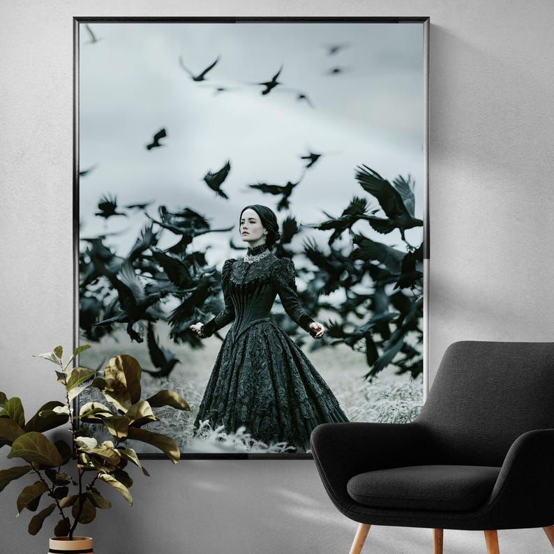 Raven Queen Gothic Wall Art | Dark Feminine Crow Decor Print - Etsy