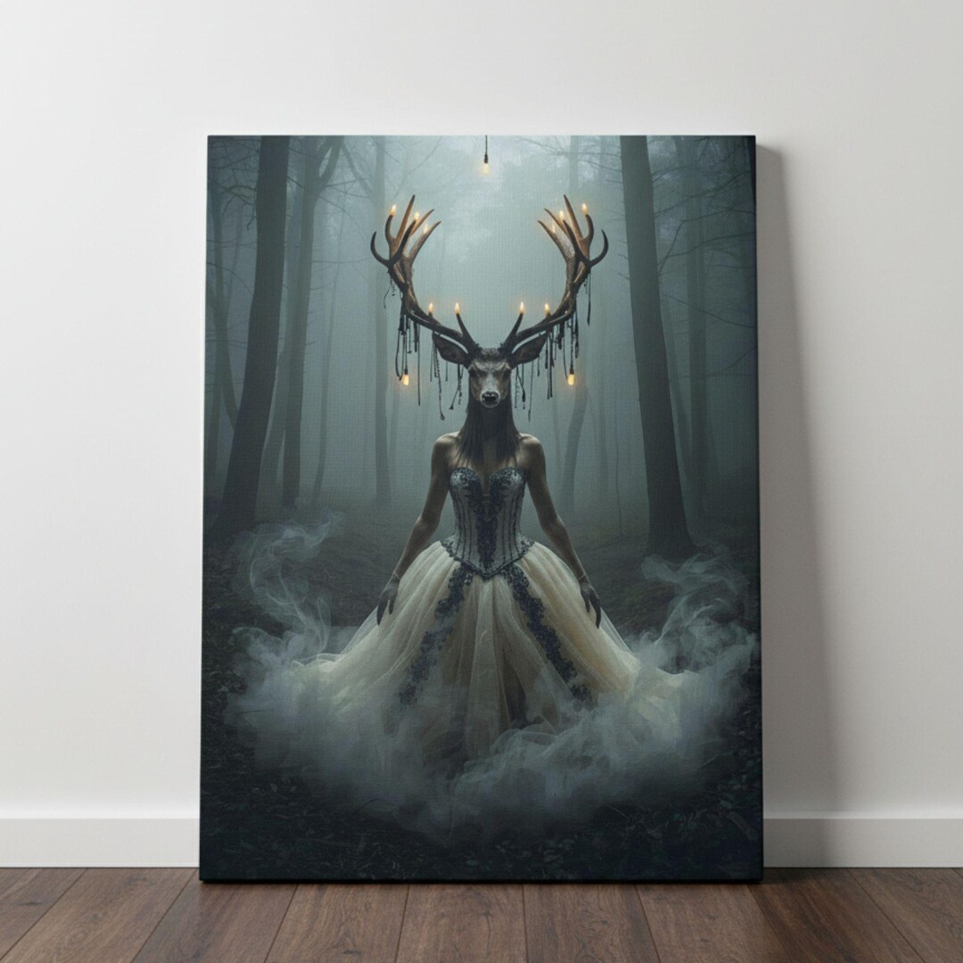 Forest Stag Queen – Dark Fantasy Wall Art | Gothic Antler Goddess ...