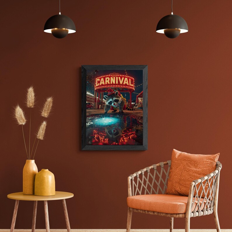 Creepy Raccoon Clown at Carnival Poster | Weirdcore Dreamcore Art - Etsy
