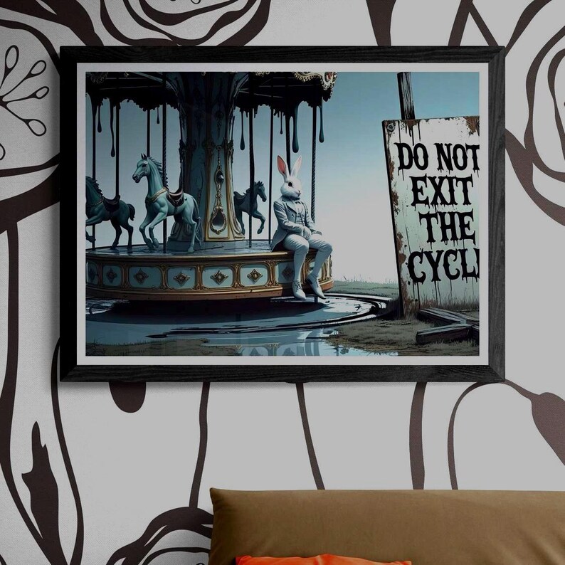 Surreal Rabbit Carousel Poster: Weirdcore Dreamscape Art Print - Etsy