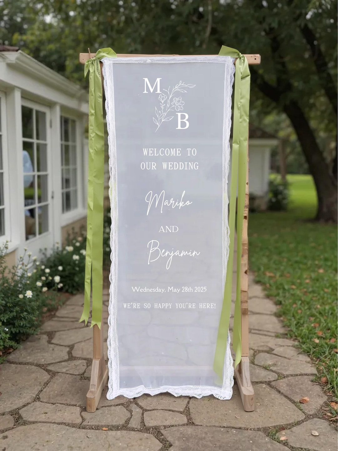 Personalization Sheer Lace Wedding Sign, Custom Romantic Sheer Welcome ...