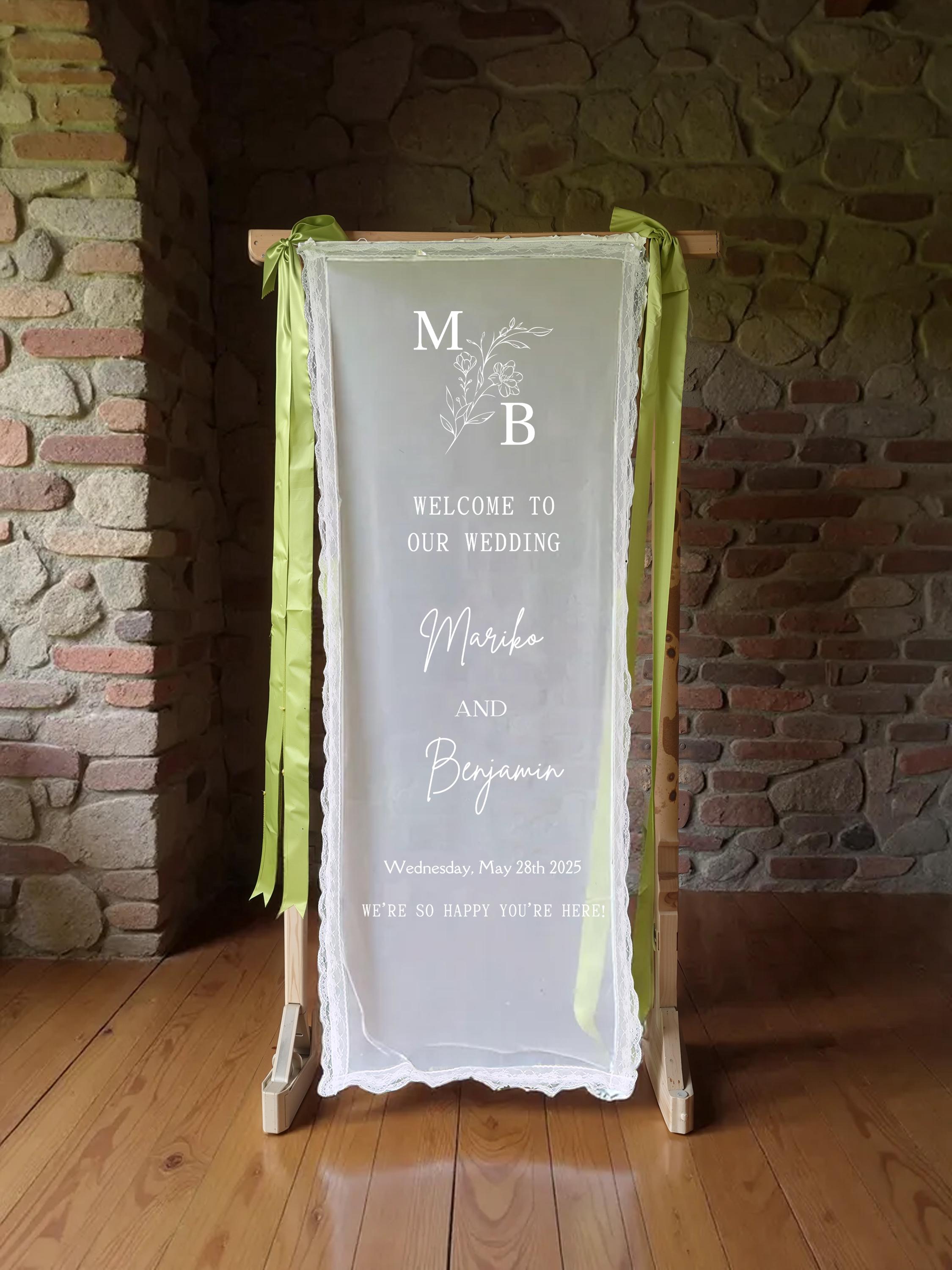 Custom Sheer Lace Wedding Sign, Personalization Romantic Sheer Welcome ...