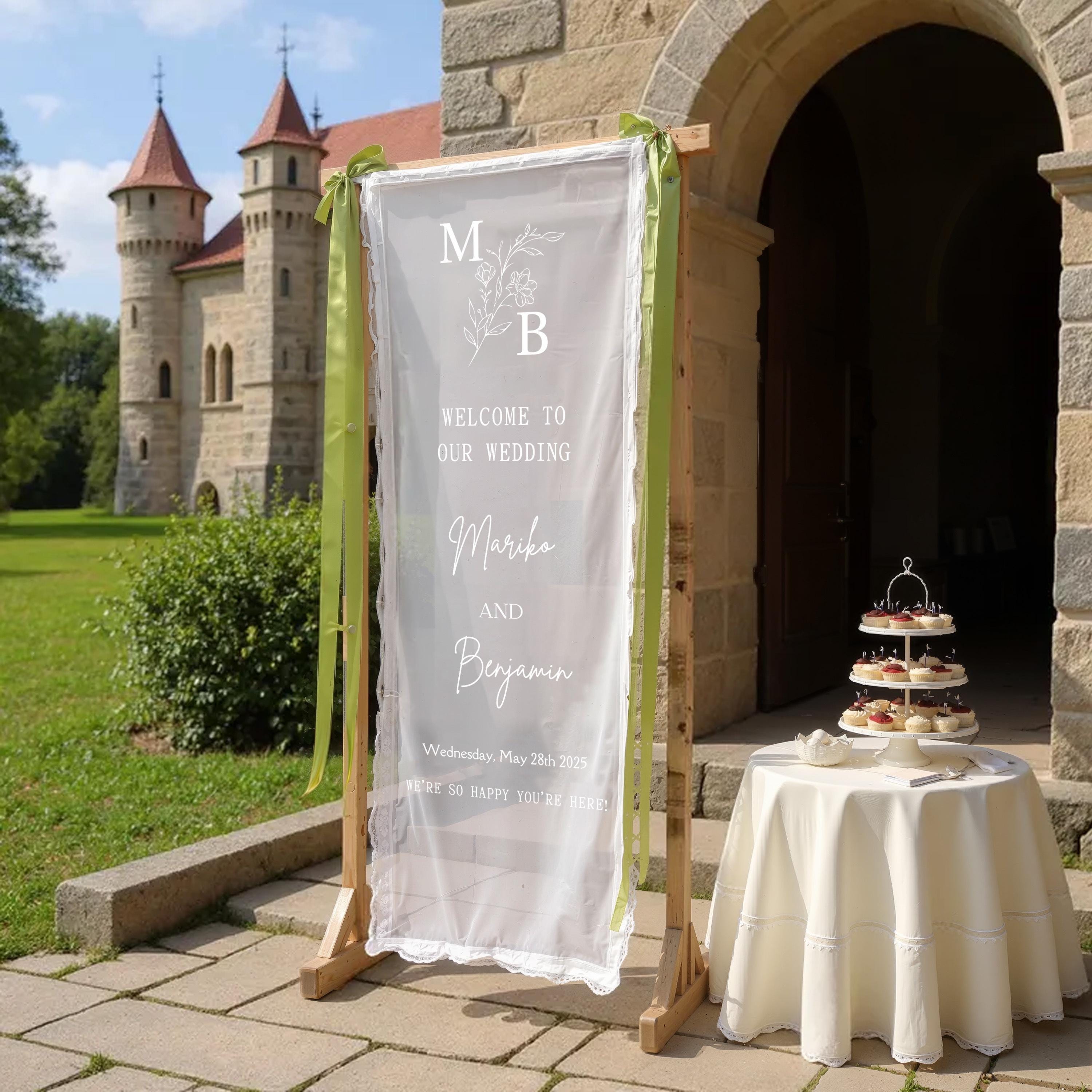 Custom Sheer Lace Wedding Sign, Personalization Romantic Sheer Welcome ...