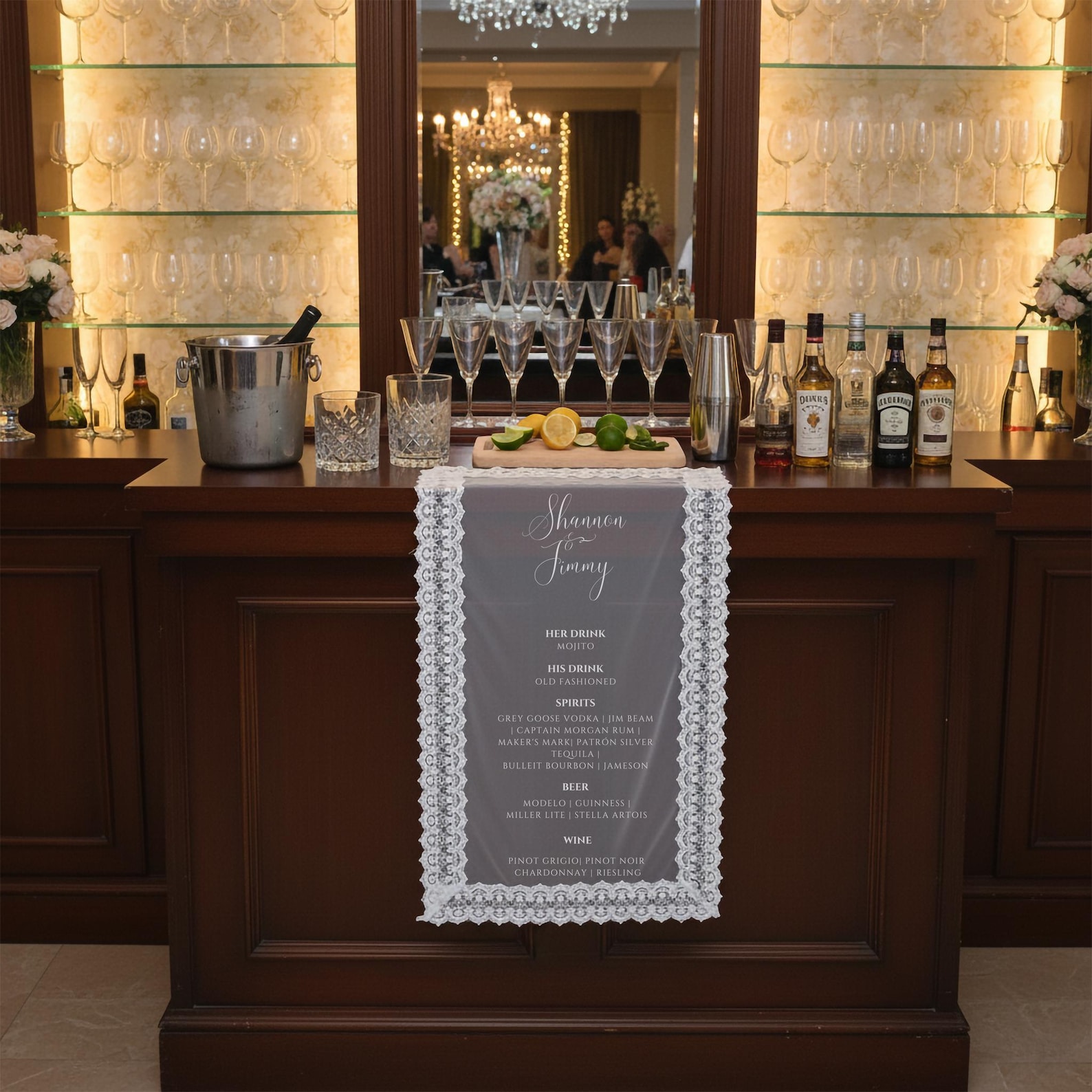 Romantic Lace Sheer Wedding Bar Sign, Custom Lace Sheer Wedding Drink ...