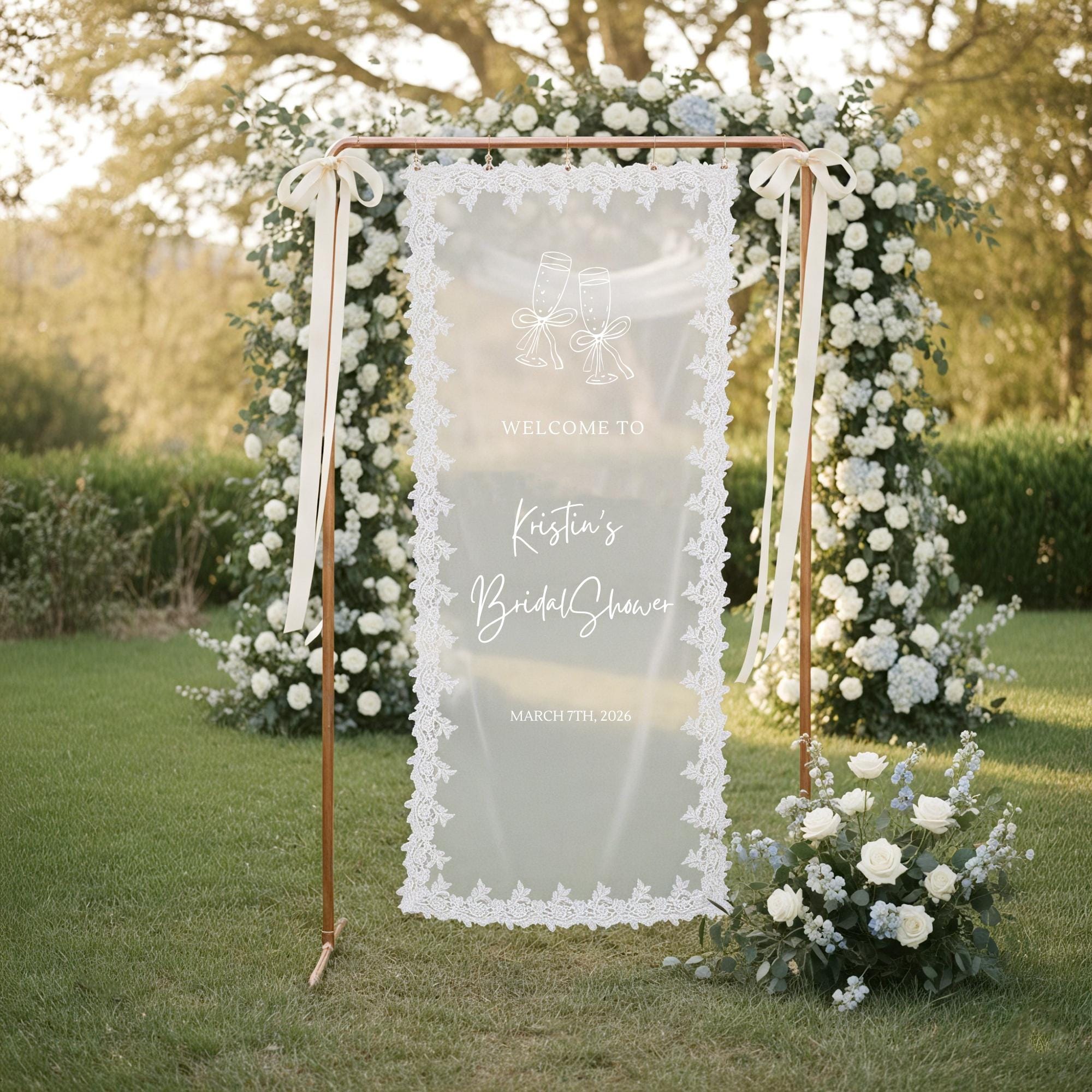 Sheer Tulle Lace Wedding Welcome Sign, Romantic Custom Lace Welcome ...