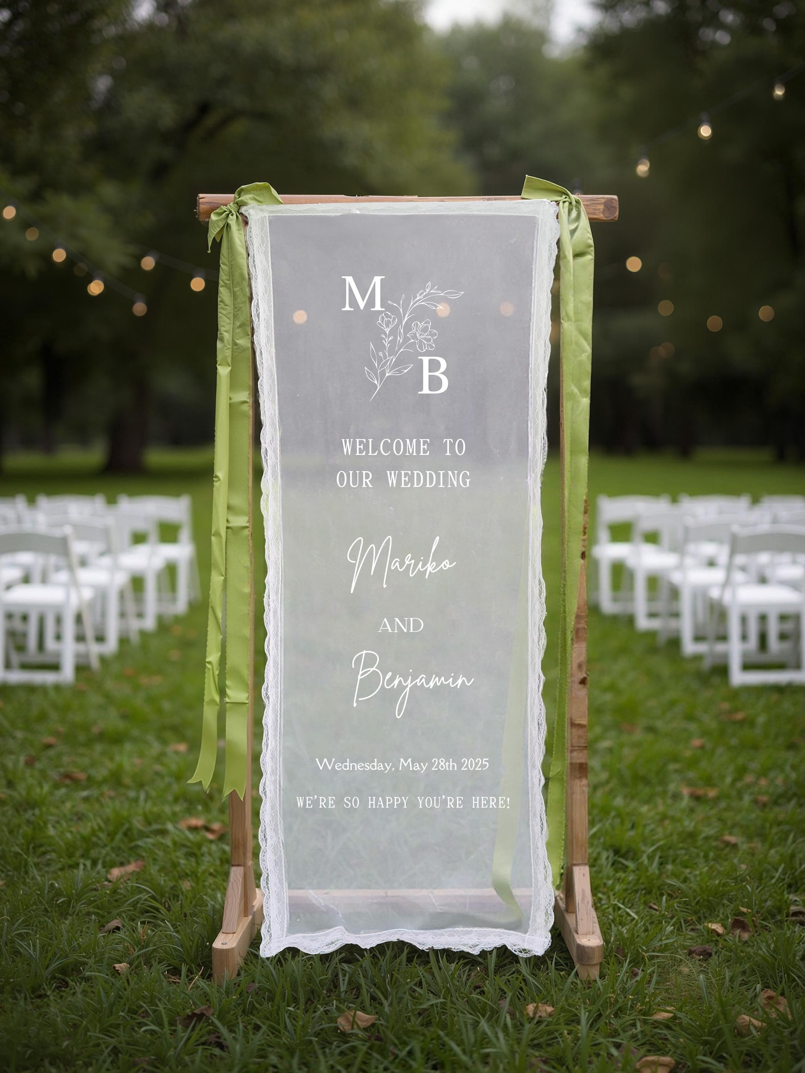 Custom Sheer Lace Wedding Sign, Personalization Romantic Sheer Welcome ...