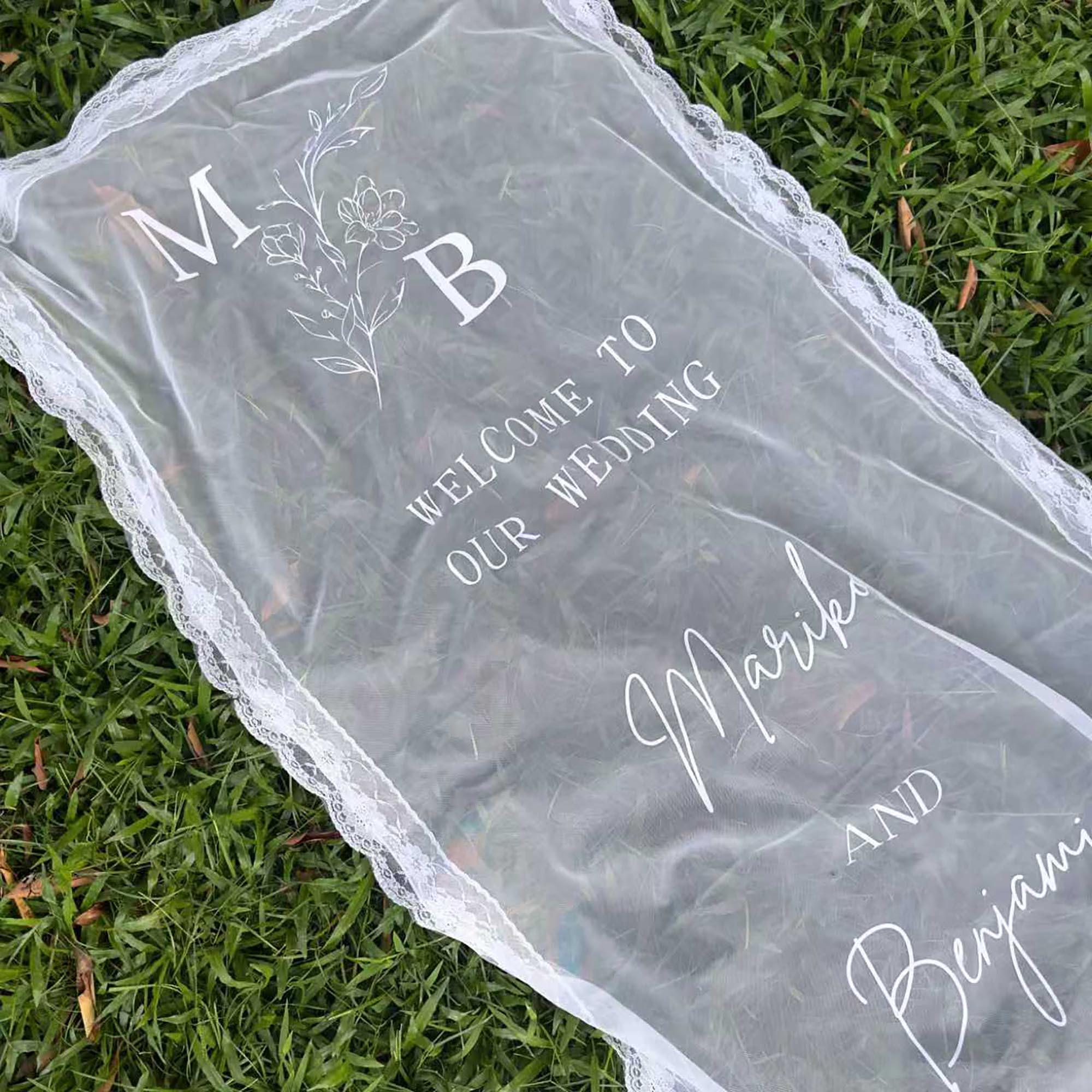Custom Sheer Lace Wedding Sign, Personalization Romantic Sheer Welcome ...
