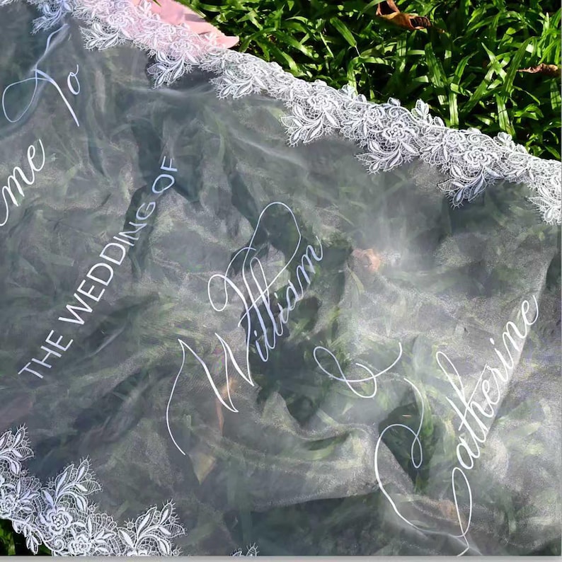 Romantic Sheer Wedding Welcome Sign, Custom Lace Wedding Welcome Banner ...