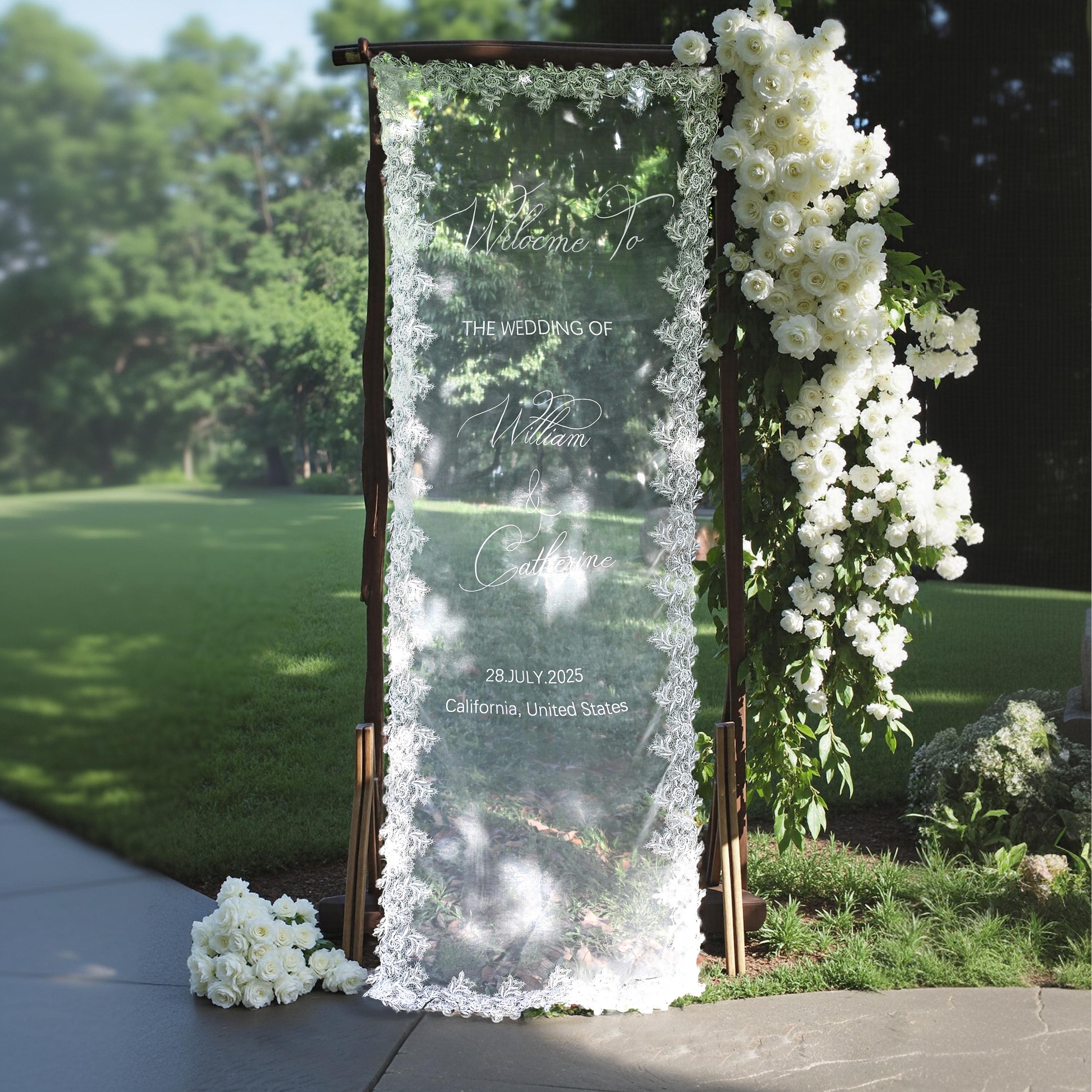 Romantic Sheer Wedding Welcome Sign, Custom Lace Wedding Welcome Banner ...