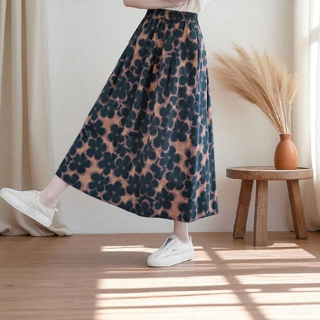 Vintage Floral A-line Midi Skirt: High Waist Cotton Boho Style - Etsy