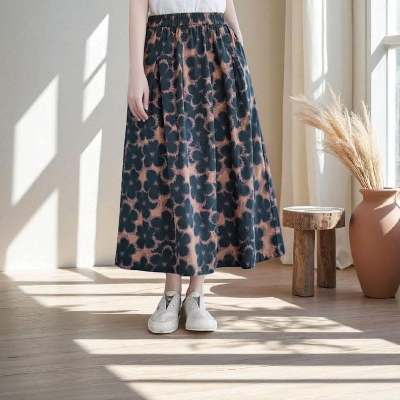 Vintage Floral A-line Midi Skirt: High Waist Cotton Boho Style - Etsy