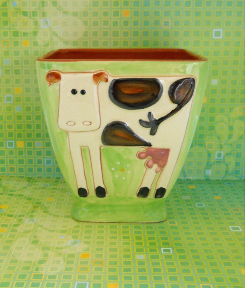 Cow Motif Folk Art Ceramic Planter/vase portugal - Etsy