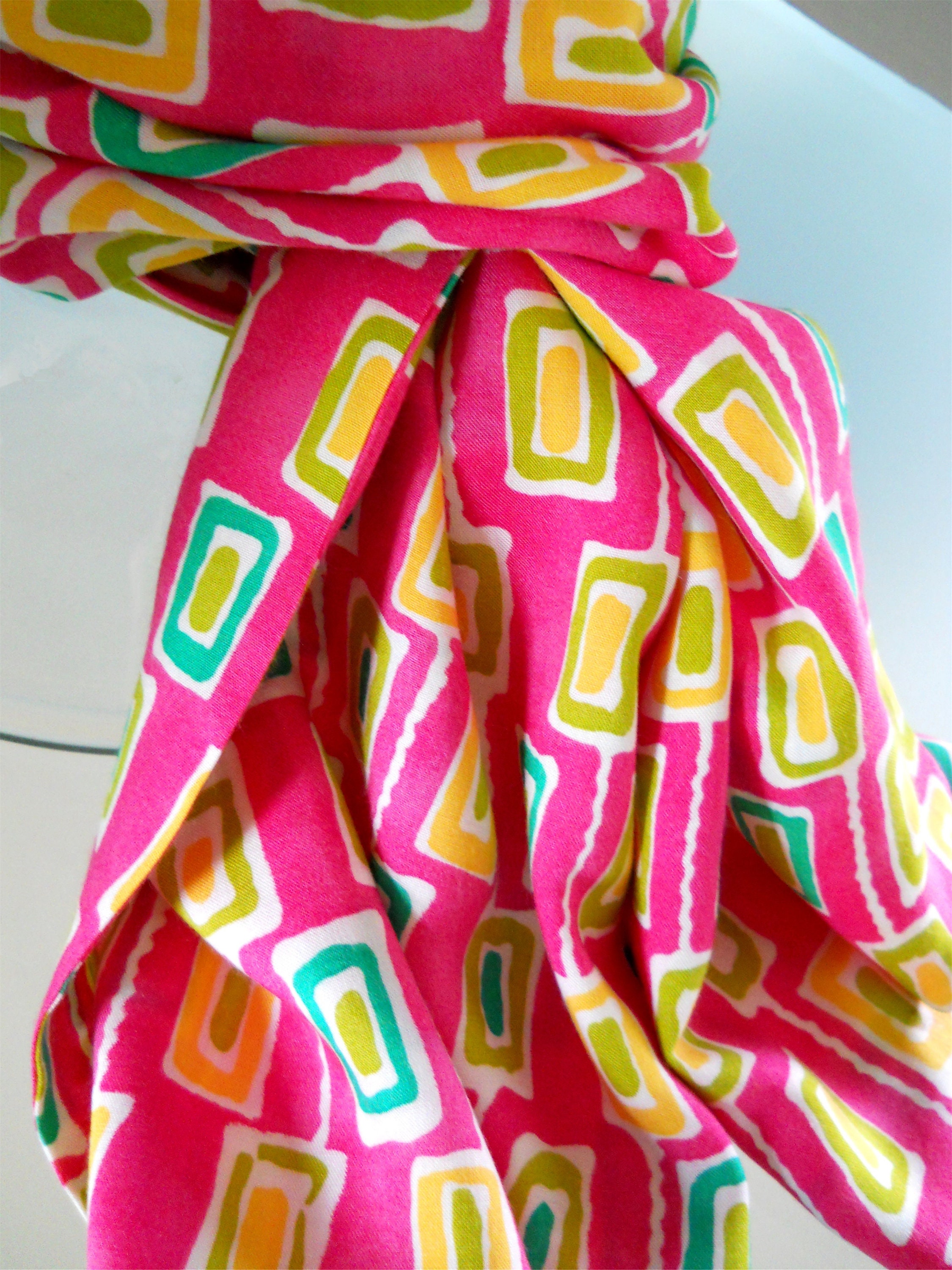 Oversized Hot Pink & Multi Color Rectangle Motif Fabric Scarf (65" Long ...