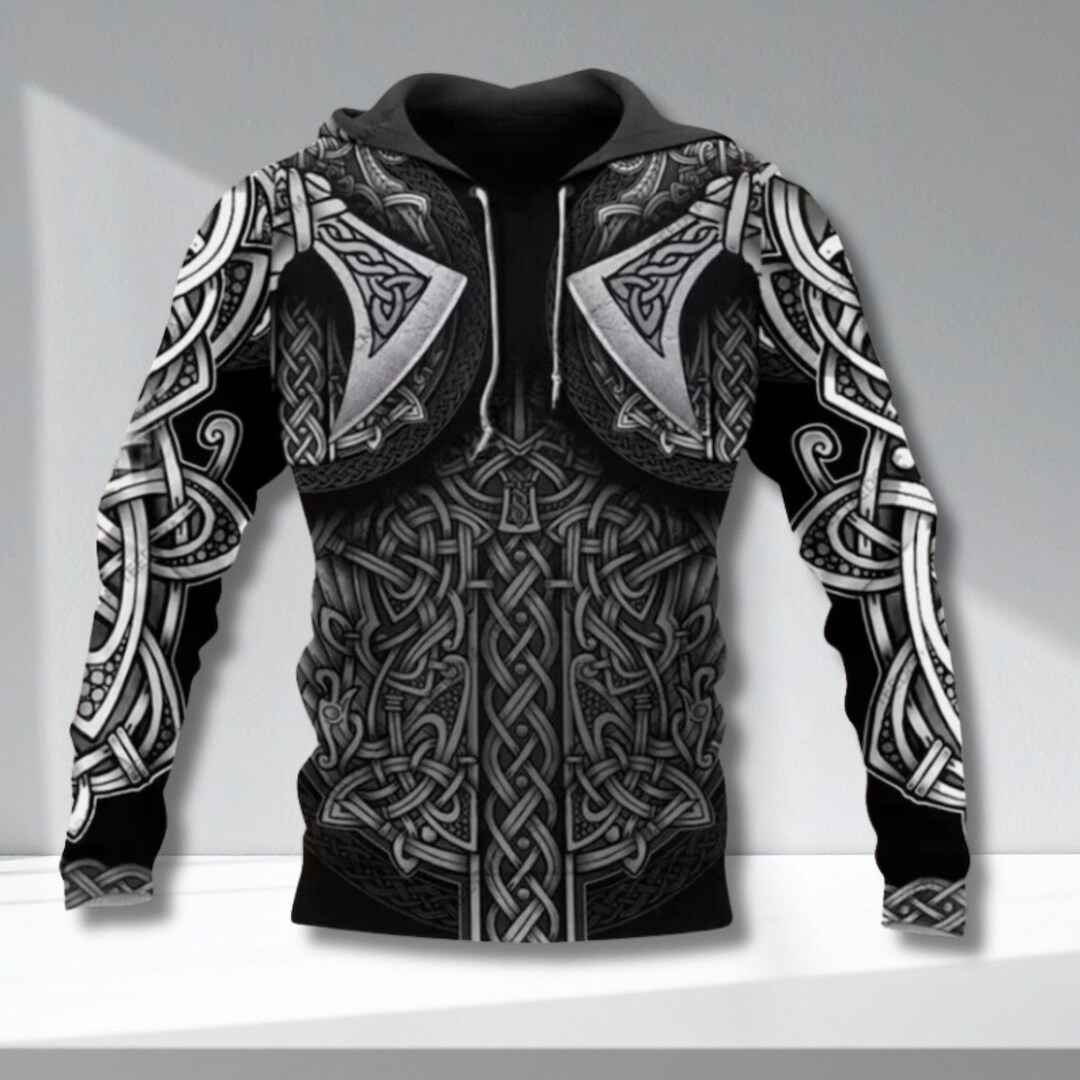 Viking Armor Hoodie Norse Celtic Knot Warrior Zip up Sweatshirt 3D All ...