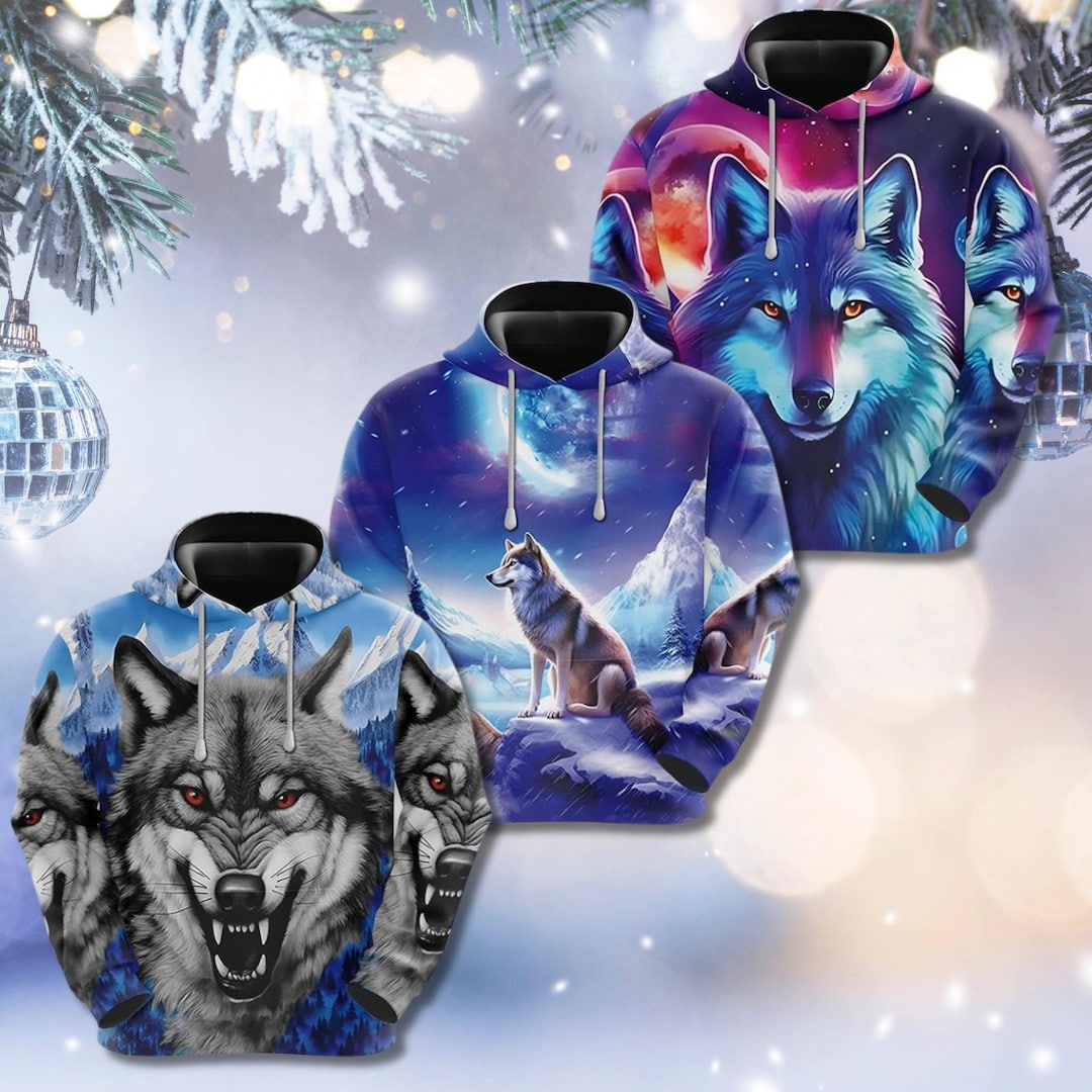 3D Galaxy Wolf Hoodie Unisex Pullover Sweatshirt Moon Wolf Print Winter ...