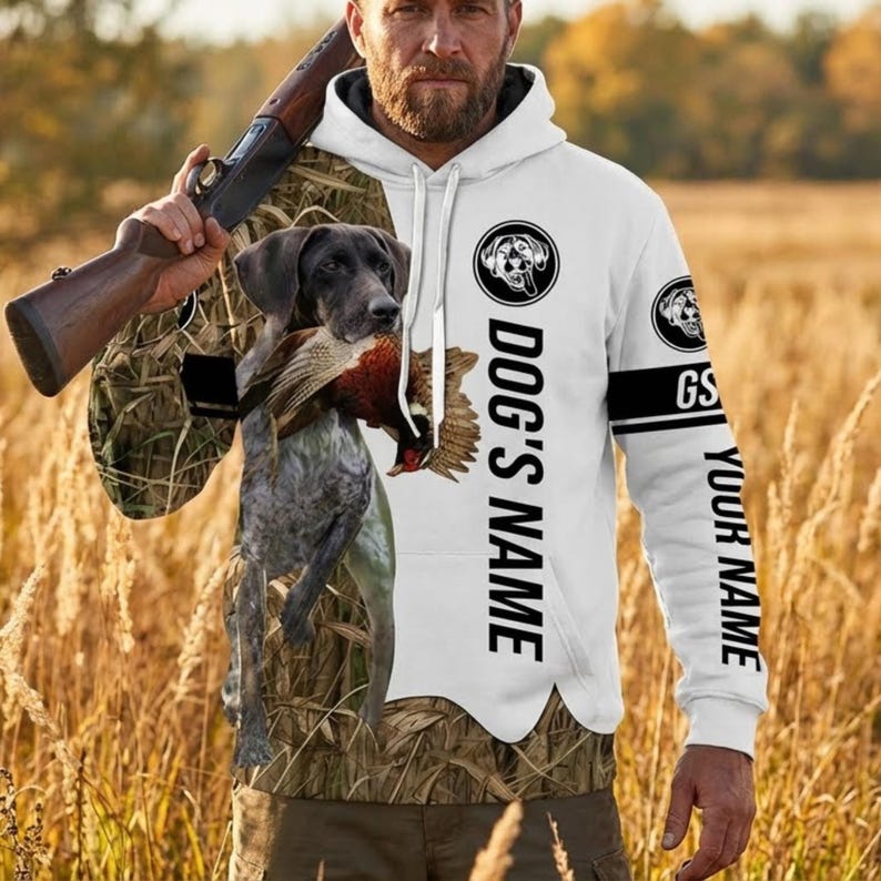 Custom Hunting Dog Camo Hoodie, White Marsh Pheasant Graphic ...