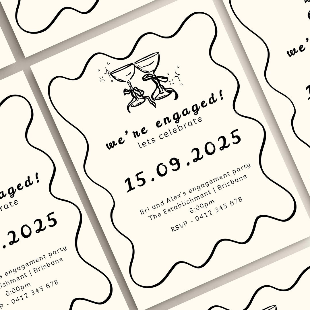 Wavy Engagement Party Invitation Template: Whimsical Bridal Shower ...