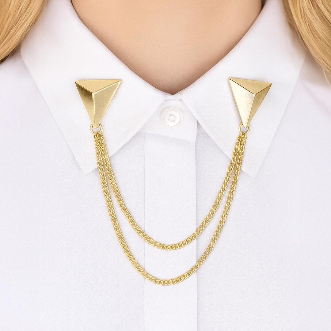 Stylish Triangle Collar Pin, Chain Brooch, Unique Shirt Accessory - Etsy