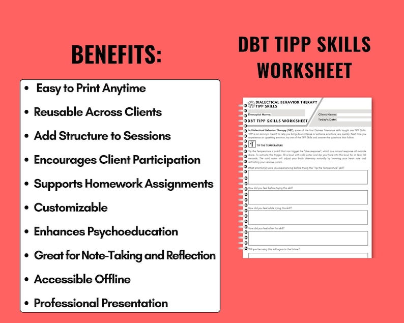 DBT TIPP Skills Worksheet | Distress Tolerance, Emotional Regulation ...