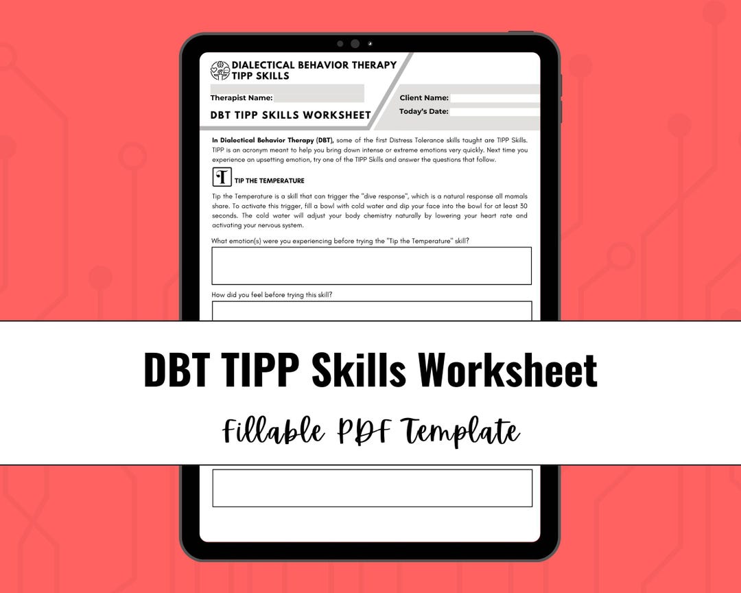 DBT TIPP Skills Worksheet | Distress Tolerance, Emotional Regulation ...