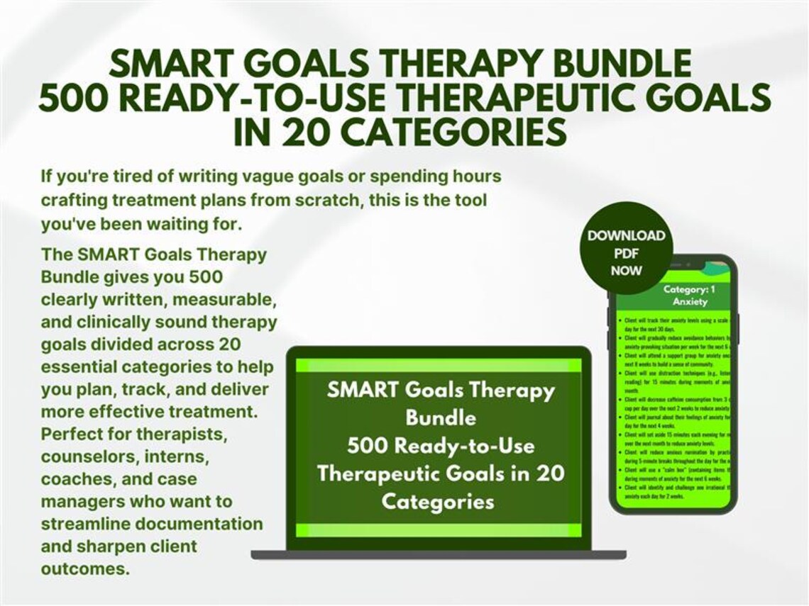 SMART Goals Therapy Guide | 400+ Mental Health Objectives (PDF) - Etsy