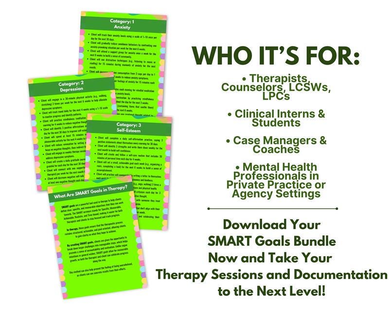 SMART Goals Therapy Guide | 400+ Mental Health Objectives (PDF) - Etsy