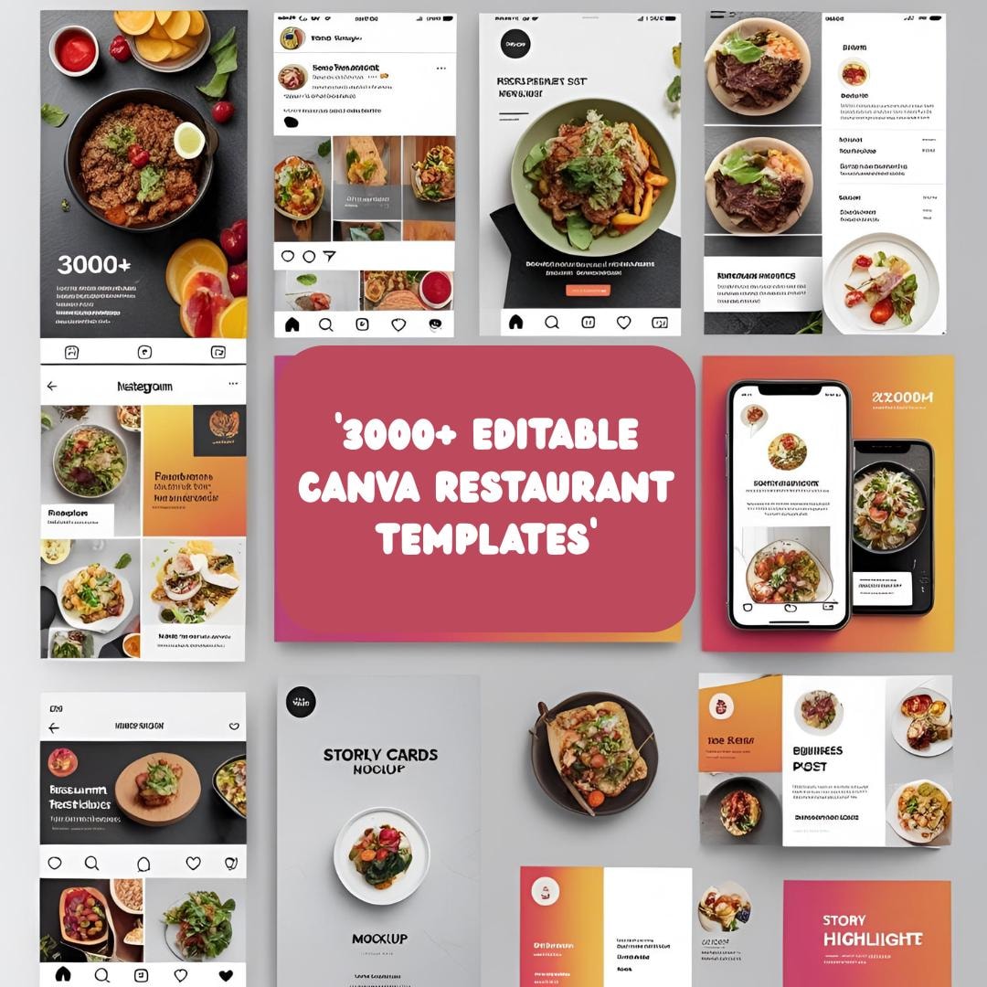 Canva Restaurant Template Kit: 3000+ Social Media & Menu Designs (PDF ...