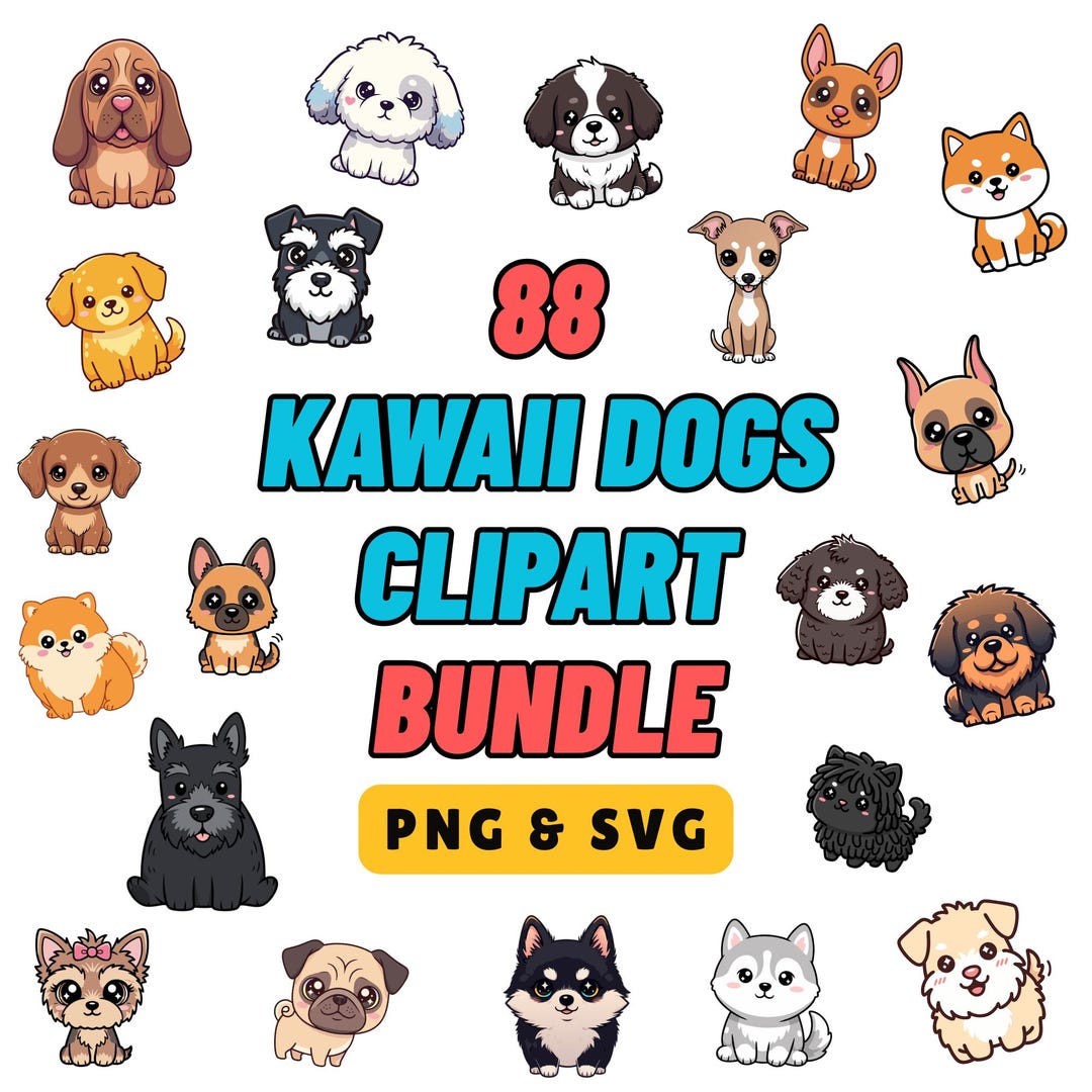 Kawaii Clipart Bundle Cute Kawaii PNG SVG Clipart Set Kawaii Dog ...