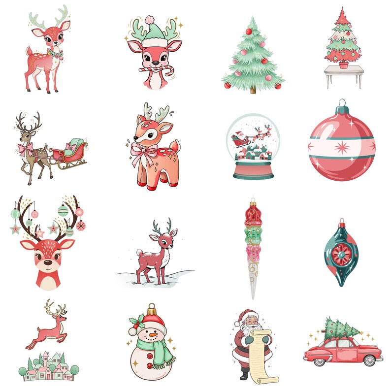 Retro Christmas Clipart Bundle | Vintage Santa and Pastel Reindeer SVG ...