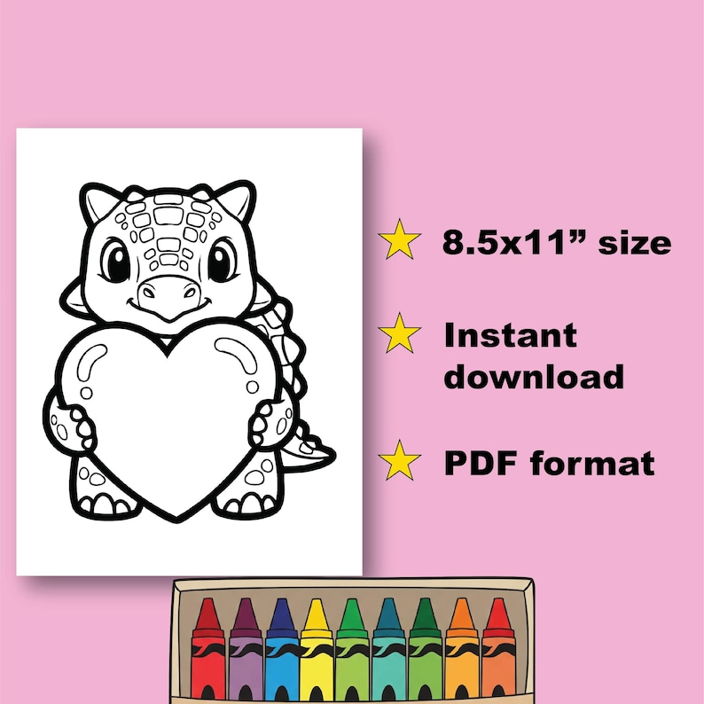 10 Valentine Dinosaur Coloring Pages for Kids (printable PDF) - Etsy