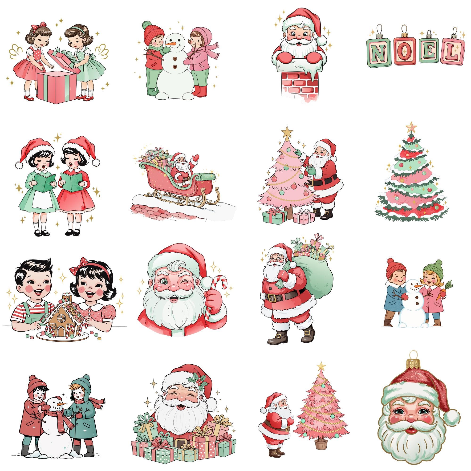 Retro Christmas Clipart Bundle | Vintage Santa and Pastel Reindeer SVG ...